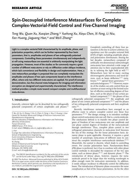 Pdf Spin‐decoupled Interference Metasurfaces For Complete Complex‐vectorial‐field Control And
