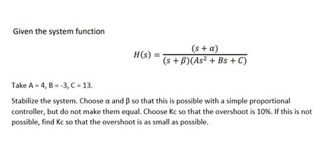 solved given the system function h s s a s b as²