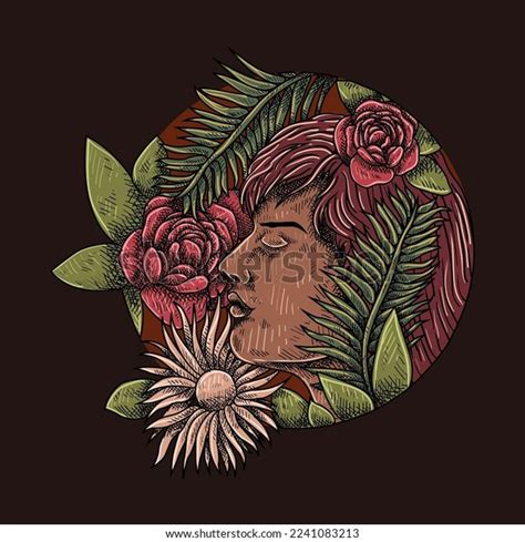 Girl Flowers Vector Illustration Stock Vector Royalty Free 2241083213