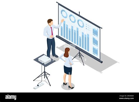 Isometric Video Projector At Business Conference Video Projector For Work Presentation