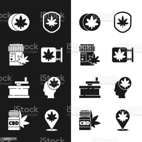설정 마리화나와 대마초 상점 마리화나 허브 엑스터시 정제 방패 잎 수동 분쇄기 머리 위치 및 아이콘과 의료 병 벡터 건강 진단에 대한 스톡 벡터 아트 및 기타 이미지