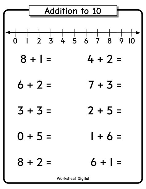 10 Printable Single Digit Addition To 10 With Number Line Worksheets Numbers 1 10 For