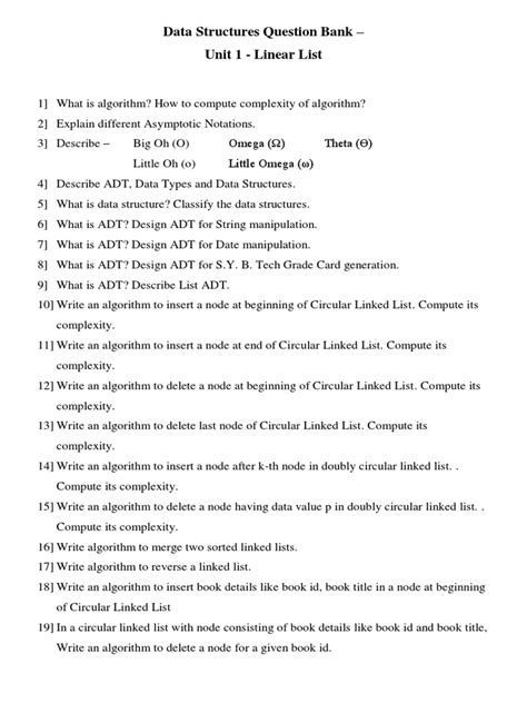 Data Structures Question Bank Pdf Computer Programming Software