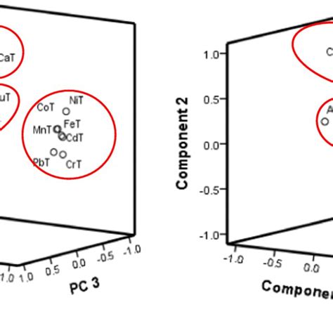 3 d principal component analysis pca loading plot for heavy metals in