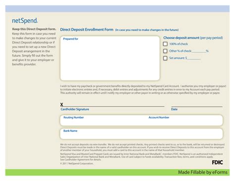 Free Netspend Direct Deposit Authorization Form Pdf Eforms
