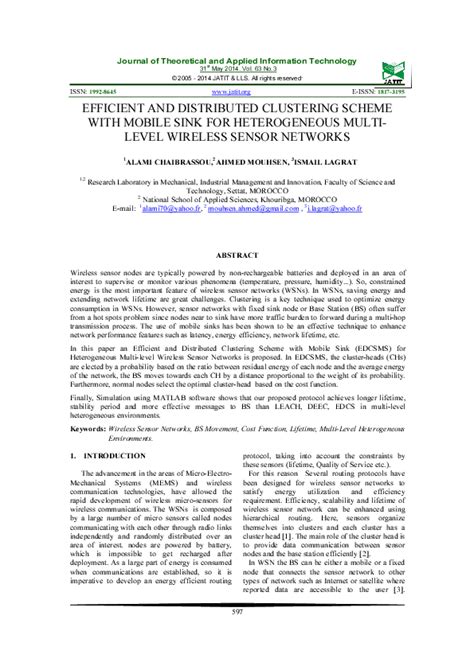 Pdf Efficient And Distributed Clustering Scheme With Mobile Sink For Heterogeneous Multi Level