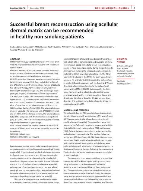 Pdf Successful Breast Reconstruction Using Acellular Dermal Matrix Can Be Recommended In