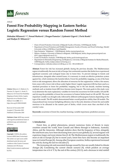 PDF Forest Fire Probability Mapping In Eastern Serbia Logistic Regression Versus Random