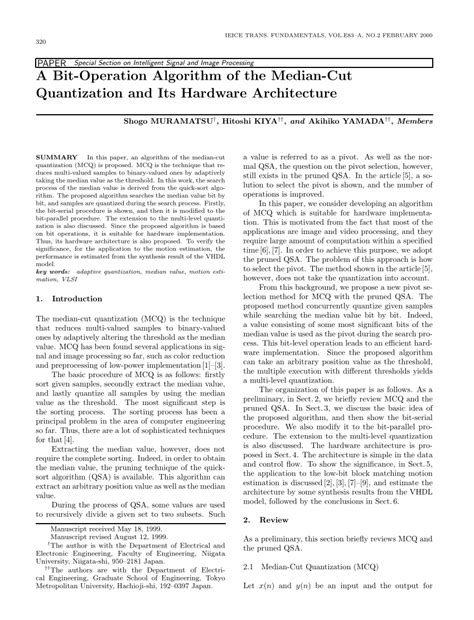 Pdf A Bit Operation Algorithm Of The Median Cut Quantization And Its