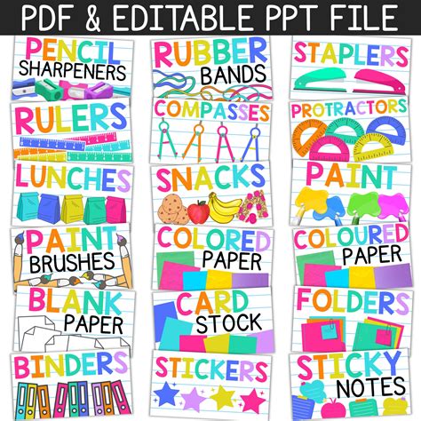 Classroom Labels Bright Rainbow Classroom Decor Classroom Supply Worksheets Library