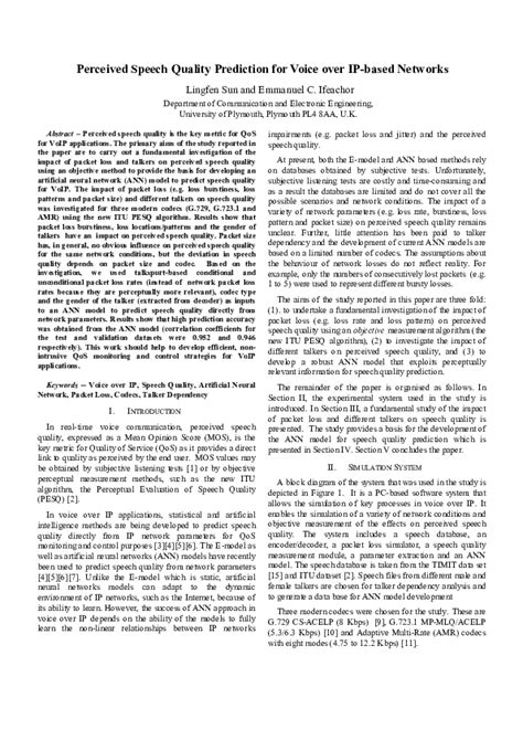 Pdf Perceived Speech Quality Prediction For Voice Over Ip Based Networks