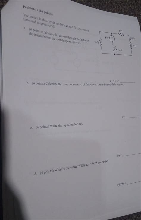 solved problem 1 16 points the switch in this circuit has