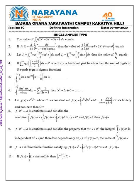 Definite Integration Hardcore Dpps Pdf Analysis Mathematical