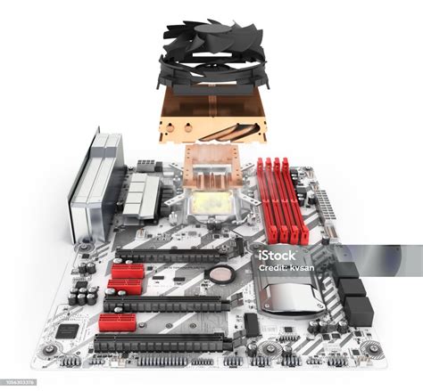 마더보드를 과열 하는 Cpu의 프로세서와 시스템 Solated 흰색 배경 3d 렌더링에 냉각 완료 Cpu에 대한 스톡 사진 및 기타 이미지 Istock
