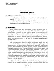 Lab 7 Synthesis Of Aspirin Pdf CHEM 211 Biological Chemistry I Lab 8 Synthesis Of Aspirin
