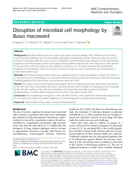 Pdf Disruption Of Microbial Cell Morphology By Buxus Macowanii