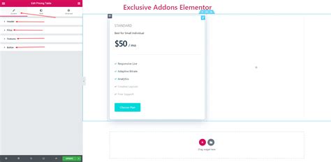 how to configure and style pricing table widget with elementor