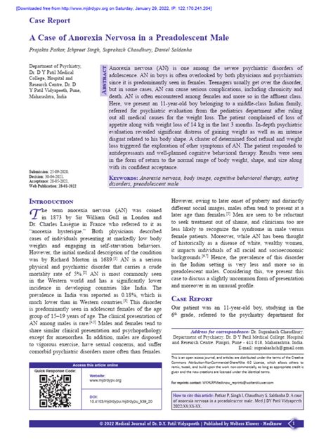 A Case Of Anorexia Nervosa In A Preadolescent Male Pdf Anorexia