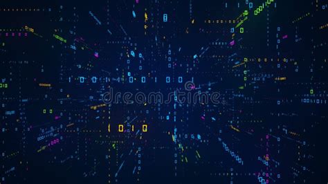 Virtual Digital Data Space Blue Yellow Purple Green Shiny Vertical Horizontal Binary Digital