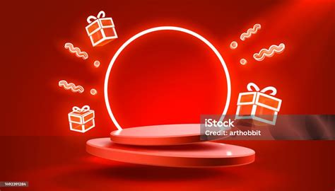 선물 장면 메가 세일 쇼핑 연단 배너 네온 나이트 받침대 벡터 그림 0명에 대한 스톡 벡터 아트 및 기타 이미지 0명 3차원 형태 Fashion Show Istock