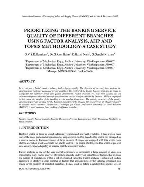 Prioritizing The Banking Service Quality Of Different Branches Using Factor Analysis Ahp And