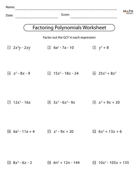 Factoring Polynomials Worksheets With Answer Key Worksheets Library