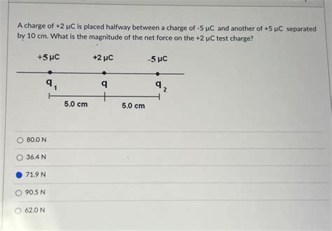 solved a charge of 2μc ﻿is placed halfway between a charge