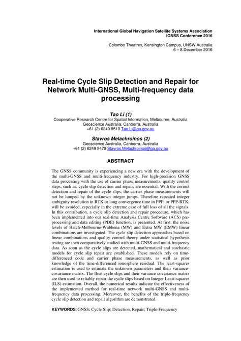 Pdf Real Time Cycle Slip Detection And Repair For Network Multi Gnss Multi Frequency Data