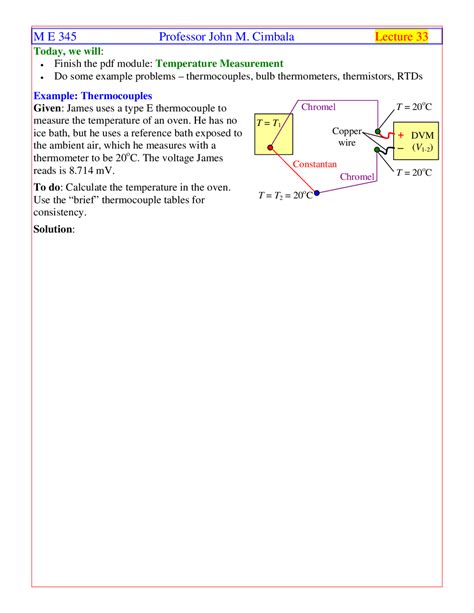 Thermocouples Instrumentation Measurements Statistics Handout Docsity