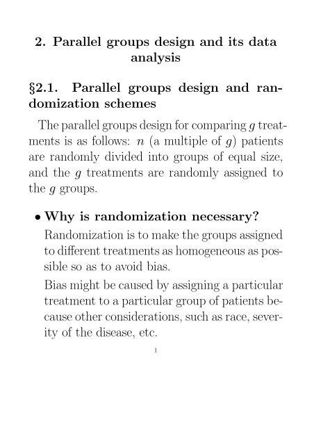 2 parallel groups design and its data analysis Â§2 1 parallel groups