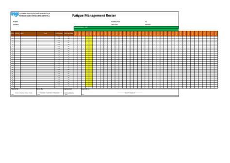 Fatigue Management Roster Template Pdf