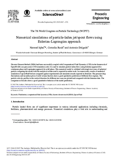 Pdf Numerical Simulations Of Particle Laden Jetspout Flows Using Eulerian Lagrangian Approach