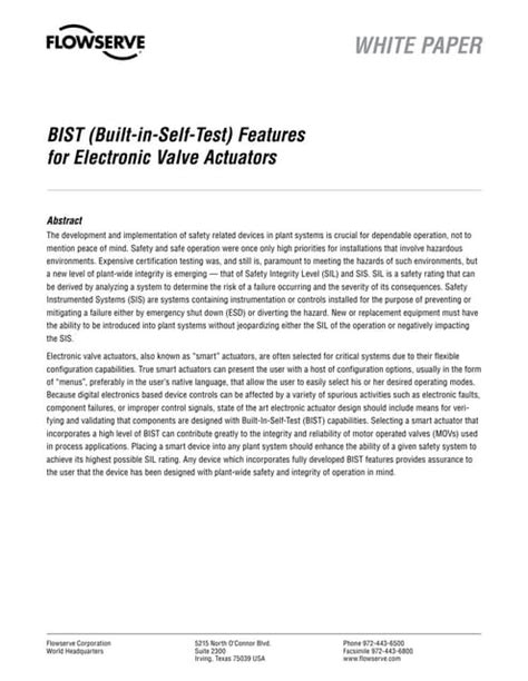 Bist Built In Self Test Features For Electronic Valve Actuators Pdf