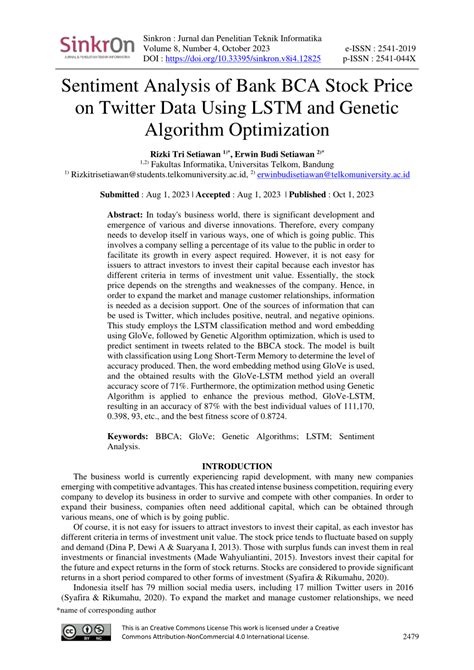 Pdf Sentiment Analysis Of Bbca Stock Price On Twitter Data Using Lstm