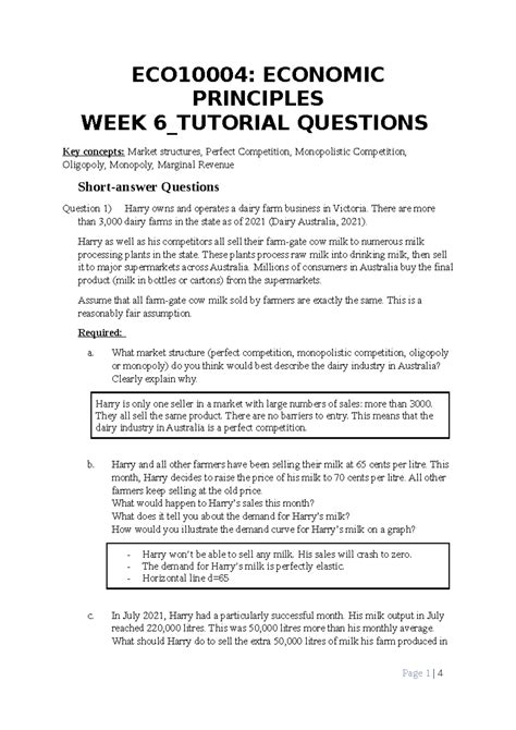 Week Tutorial Questions Answered ECO ECONOMIC PRINCIPLES WEEK TUTORIAL QUESTIONS