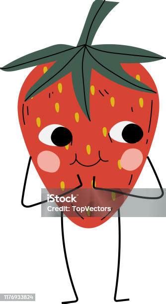 귀여운 웃는 딸기 쾌활한 베리 캐릭터 와 재미있는 얼굴 벡터 일러스트 건강한 식생활에 대한 스톡 벡터 아트 및 기타 이미지 건강한 식생활 귀여운 긍정적인 감정 표현