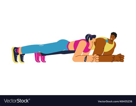 Man And Woman Doing Plank Exercise Flat Royalty Free Vector