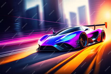 Street Racing Of The Future Futuristic Sports Car In Motion Sar Drifting Tire Smoke Wafting Neo