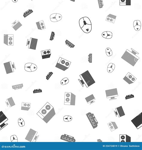 set computer mouse ram random access memory monitor screen and case of computer on seamless