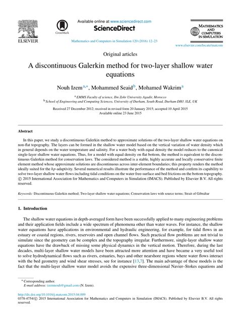 Pdf A Discontinuous Galerkin Method For Two Layer Shallow Water Equations