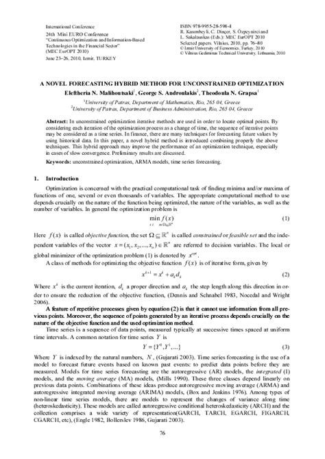 Pdf A Novel Forecasting Hybrid Method For Unconstrained Optimization George S Androulakis