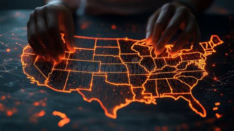 Digital Hands Hovering Over Glowing Usa Map Representing Technology And Data Integration Stock
