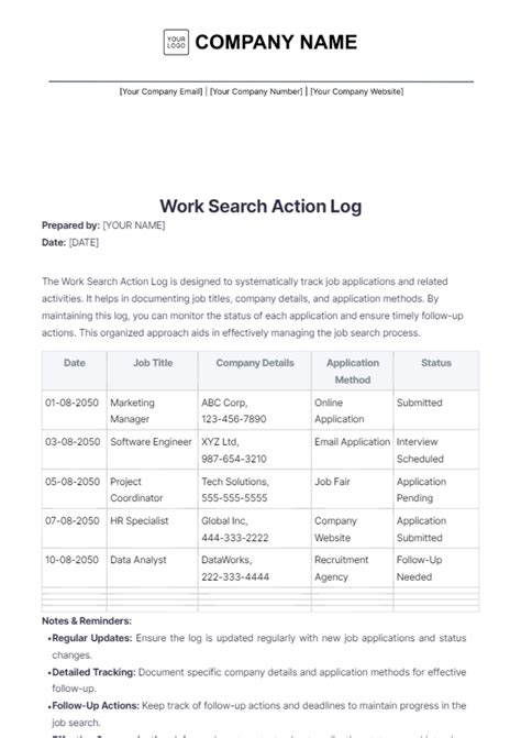 Free Work Log Templates Editable And Printable