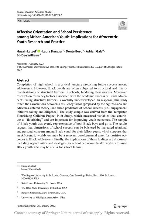Affective Orientation And School Persistence Among African American Youth Implications For
