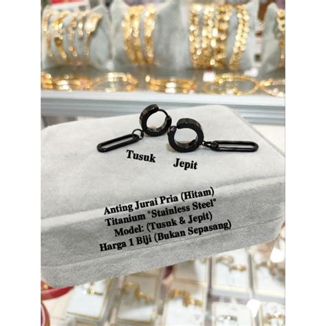 Jual Anting Pria Jepit Titanium Hitamanting Cowok Tusuk Stainless