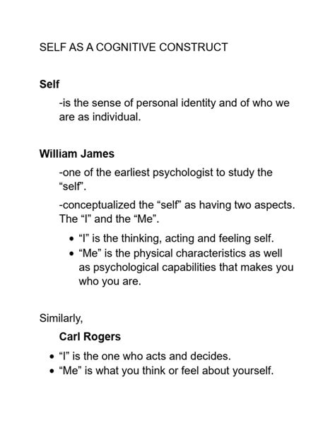 Self As Cognitive Construct Pdf Id Self Esteem