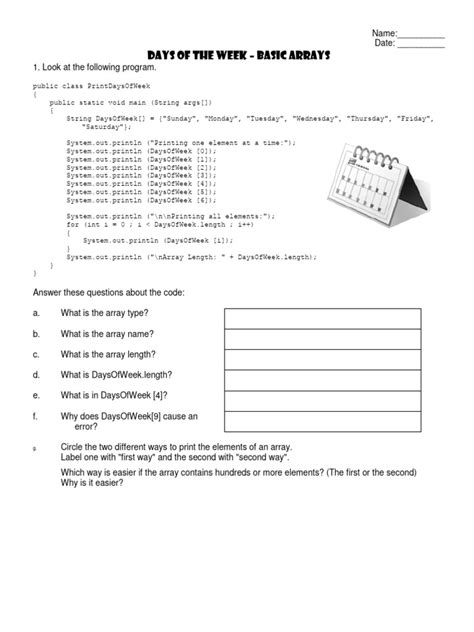 03tracing Arrays Practice Daysofweek Pdf Computer Programming