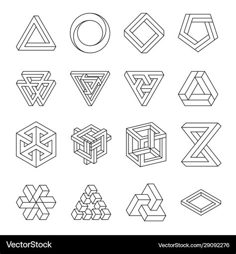 Set Impossible Shapes Optical Illusion Royalty Free Vector