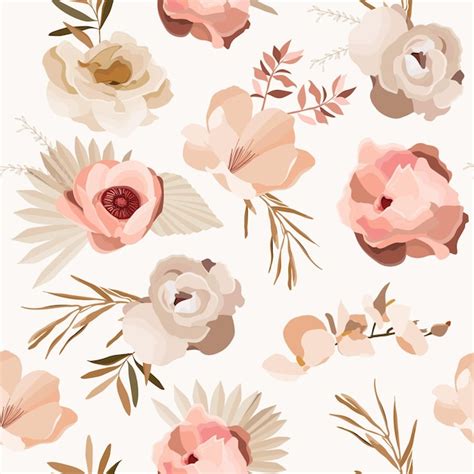Premium Vector Boho Seamless Pattern With Flowers And Leaves