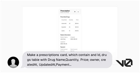 Make A Prescriptions Card Which Contain And Id Drugs Table With Drug Namequantity Price